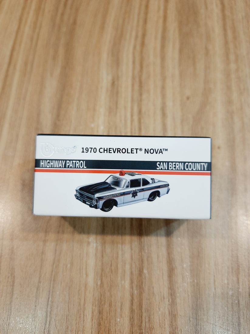 Bburago 1970 Chevrolet Nova San Bern County 1:64 Licensed Diecast Scal ...